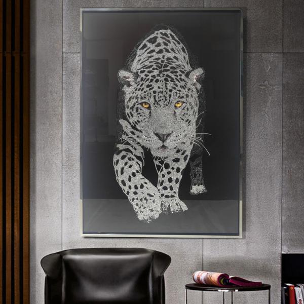 Quality Modern Animal Leopard Wall Painting Crystal Porcelain Wall Art Custom Designs for sale