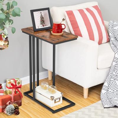China Metal Base and Wooden top C Shaped Side Table - for Home Decor Tables, Coffee Table - Black for sale