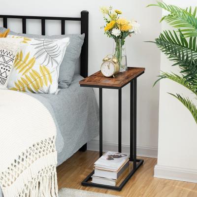 China Metal Base and Wooden top C Shaped Side Table - for Home Decor Tables, Coffee Table - Black for sale