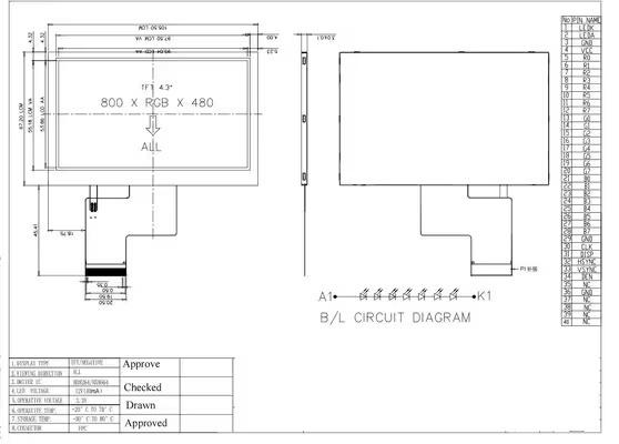 4.3 inch TFT LCD display module front view