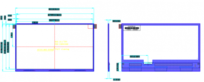 10.1 inch IPS LCD display module front view