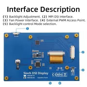 Quality 800x480 IPS TFT Screen 5 Inch Raspberry Pi Touch Display YQ84-5DSI for sale