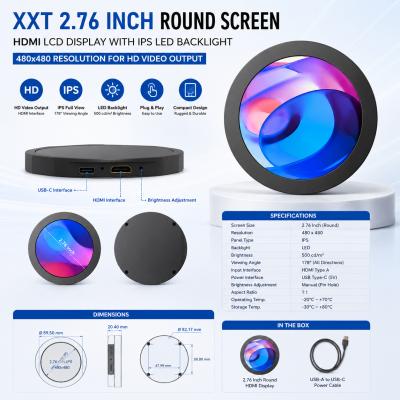 China 2.76 Inch Round HDMI Display 480x480 IPS Screen With LED Backlight for sale