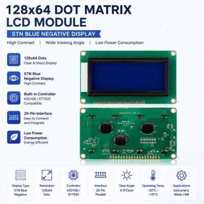 China 128x64 STN Blue Negative Monochrome LCD Display Graphic LCD Display Module ST7920 Controller Replacement for sale