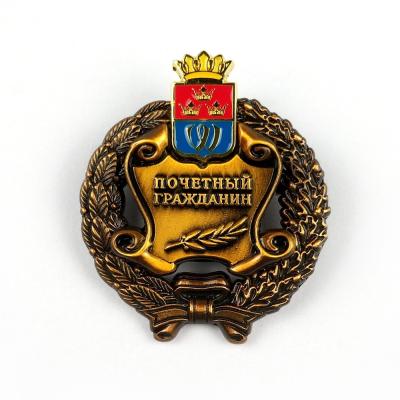 Quality Autique Metal Custom Brass Badges With Safety Pin Spin casting / Printing for sale