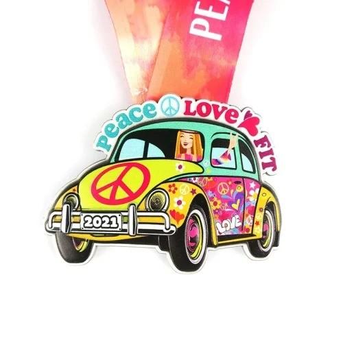 Quality Large Size Multi color Filled Zinc Alloy Metal Award Medal UV Printing Global Art Gifts for sale