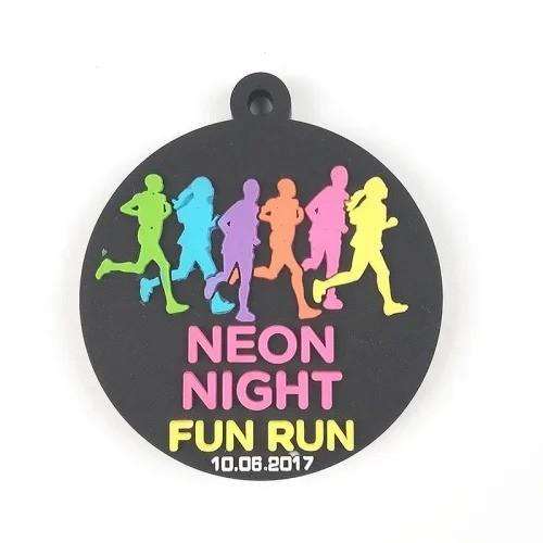 Quality Eco friendly Personalized Medal / Black PVC Rubber Medals 3D Medal for Neon Night Fun Run for sale