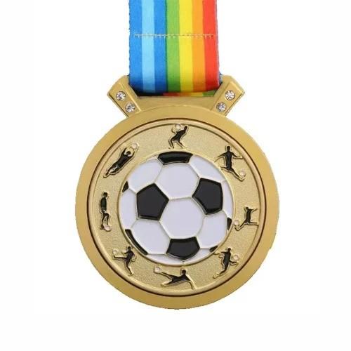 Quality Custom Soccer Medals Engravable / Gold Football Medal with Free Lanyard for sale
