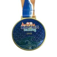 China Custom Sailing Medal Design 3D Marine Shape Zinc Alloy Brass 1.5 Inch Ribbon for sale