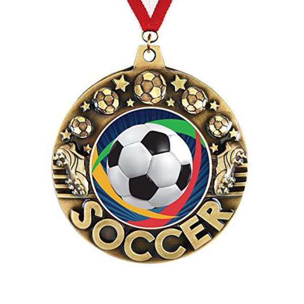 Quality Custom Soccer Medals Engravable / Gold Football Medal with Free Lanyard for sale