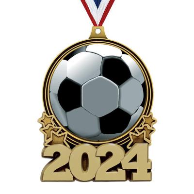 Quality Custom Soccer Medals Engravable / Gold Football Medal with Free Lanyard for sale