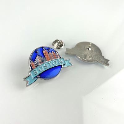 Quality Unique Design Enamel City Promote Pin Badge With Offset Printing And Silver for sale