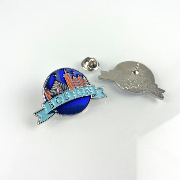 Quality Unique Design Enamel City Promote Pin Badge With Offset Printing And Silver for sale