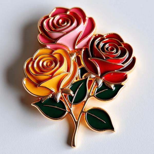 Quality Zinc Alloy Rose Bouquet Fridge Magnet With Metallic Leaves for sale