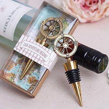 Custom Adventure Compass Wine Stopper in use on a wine bottle