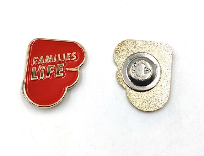 Shiny Gold Red Soft Enamel Badge side view