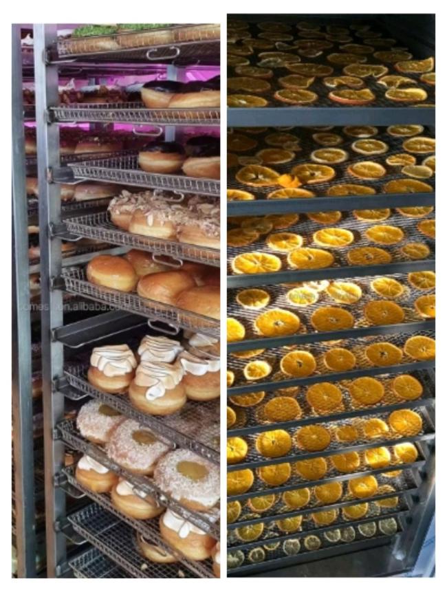 Stainless steel tray rack trolley in commercial kitchen setting