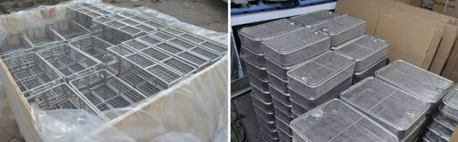Stainless steel wire mesh tray showing grid pattern