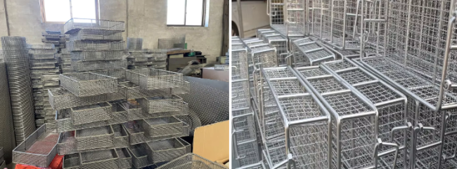Close-up of stainless steel mesh tray construction