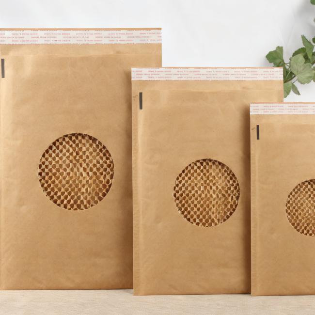 Honeycomb paper envelope showing protective structure and kraft paper material