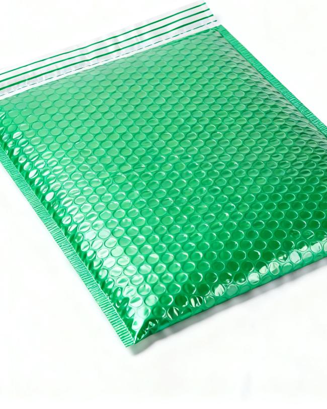 Plastic bubble packaging bags showing bubble texture and sealing