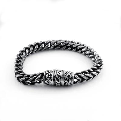 Quality Stainless steel men's bracelet with retro patterned surface cast magnetic buckle for sale