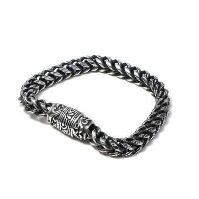 Quality Stainless steel men's bracelet with retro patterned surface cast magnetic buckle for sale