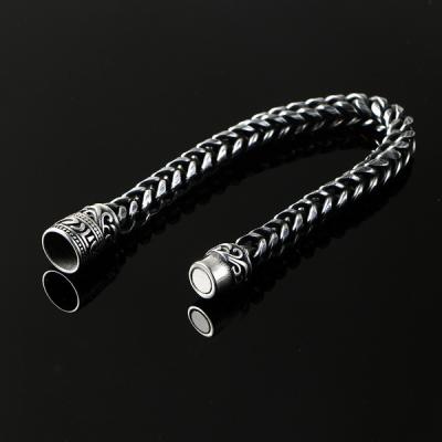 Quality Stainless steel men's bracelet with retro patterned surface cast magnetic buckle for sale