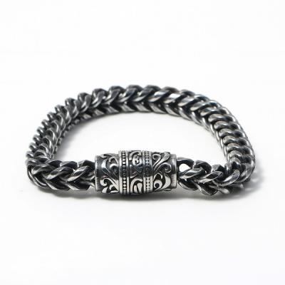 Quality Stainless steel men's bracelet with retro patterned surface cast magnetic buckle for sale