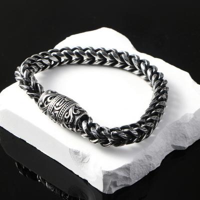 Quality Stainless steel men's bracelet with retro patterned surface cast magnetic buckle for sale