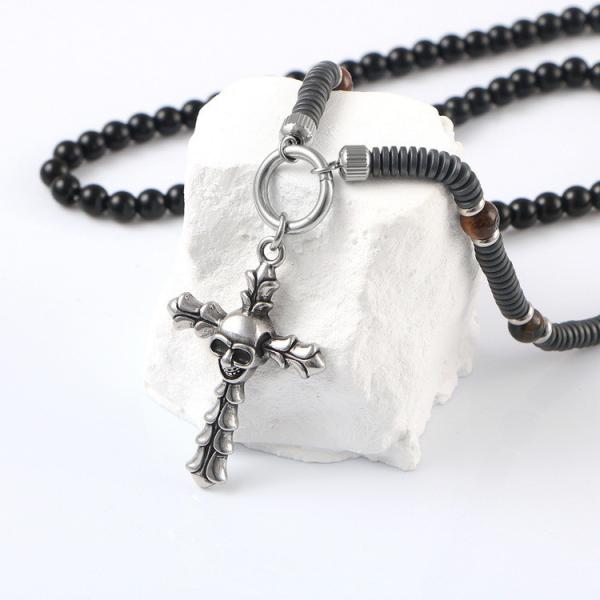 Quality Retro hip-hop stainless steel cross skull pendant, trendy boyfriend necklace for sale