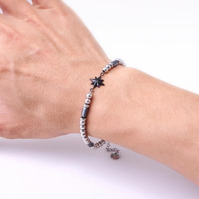 China (Customized) Stainless steel men's bracelet, octagonal star Persian style trendy men's black stone bracelet for sale