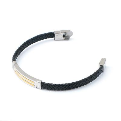 Cina Braccialetto di cuoio a corda trendy retro cuoio tessuto in acciaio inossidabile braccialetto maschile di moda in vendita