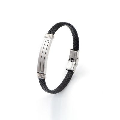 Cina Braccialetto di cuoio a corda trendy retro cuoio tessuto in acciaio inossidabile braccialetto maschile di moda in vendita