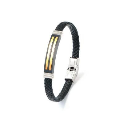 Cina Braccialetto di cuoio a corda trendy retro cuoio tessuto in acciaio inossidabile braccialetto maschile di moda in vendita