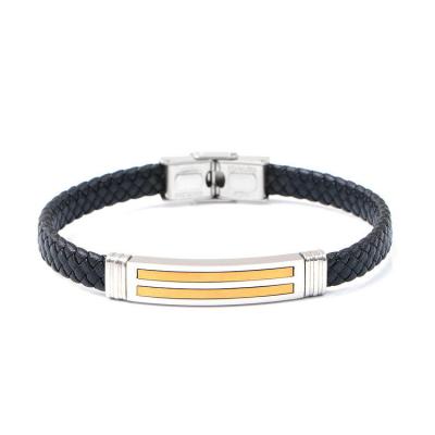 Cina Braccialetto di cuoio a corda trendy retro cuoio tessuto in acciaio inossidabile braccialetto maschile di moda in vendita