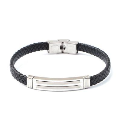 Cina Braccialetto di cuoio a corda trendy retro cuoio tessuto in acciaio inossidabile braccialetto maschile di moda in vendita