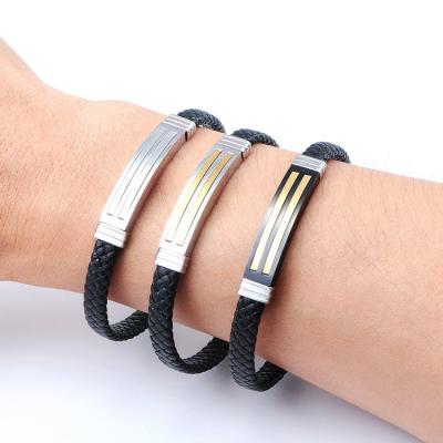 Cina Braccialetto di cuoio a corda trendy retro cuoio tessuto in acciaio inossidabile braccialetto maschile di moda in vendita