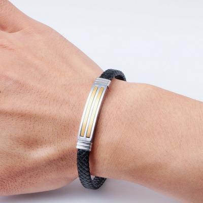Cina Braccialetto di cuoio a corda trendy retro cuoio tessuto in acciaio inossidabile braccialetto maschile di moda in vendita