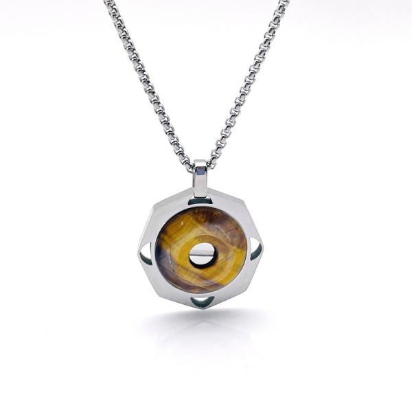 Quality Stainless steel men's tiger eye stone necklace retro pendant titanium steel lock chain for sale