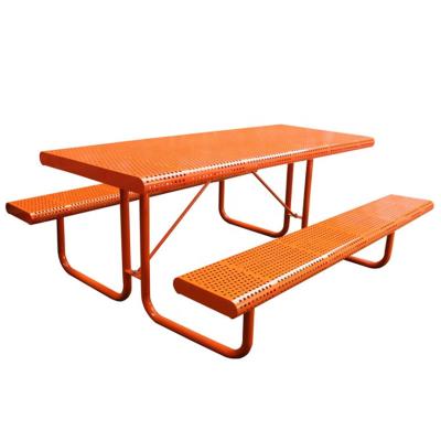 China Outdoor Furniture Expanded Metal 6ft 8ft Long Rectangular Picnic Table Powder coated Steel Restaurant Outside Table for sale