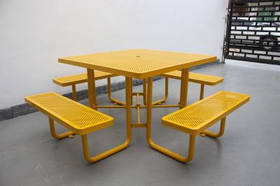 China Perforated Steel Metal Outdoor Picnic Tables And Bench For Playground Sports Center for sale