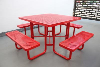 China Perforated Steel Metal Outdoor Picnic Tables And Bench For Playground Sports Center for sale
