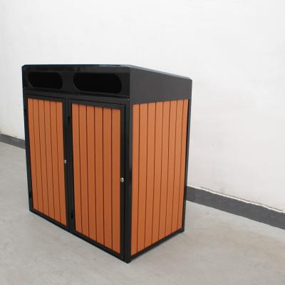 China Mild Steel Outdoor Bin Enclosure With Plastic Wood Slats Sidewall, Matching With 120L Plastic Wheelie Bin for sale