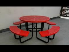 Commerciële tuin ronde picknicktafel set geperforeerd stalen materiaal met vier banken