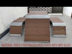 Stalen en houten kunststofcomposites WPC buitenste stedelijke straatbank meubels terras tafels