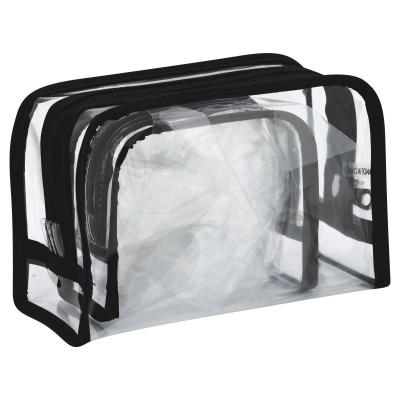 China Cosmetic Makeup Toiletry Clear PVC Travel Bath Wash Bag Holder Pouch Kit black for sale