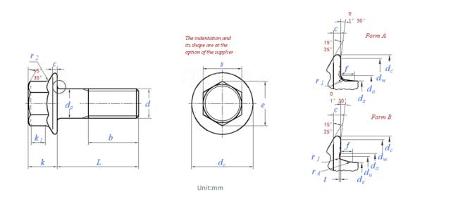 DIN6921 Hexagon Head Flange Bolt technical diagram