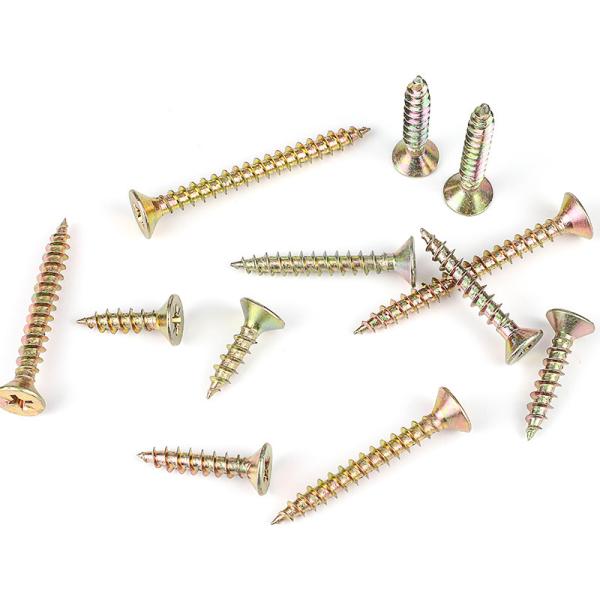 Quality DIN7505 High Precision Steel Yellow Zinc Plated Phillips Countersunk Chipboard Screws for sale