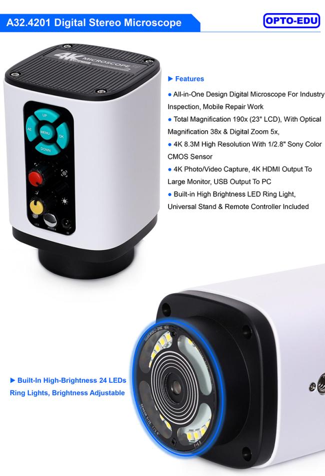 OPTO-EDU Digital Stereo Microscope side view